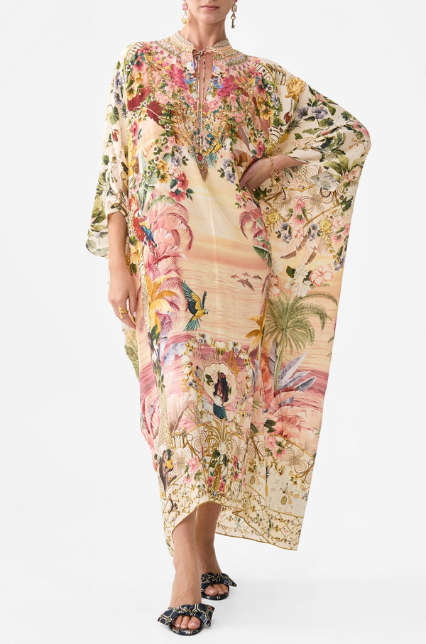 Camilla - Welcome To The White Lotus Neck Tie Maxi Kaftan - Zambezee
