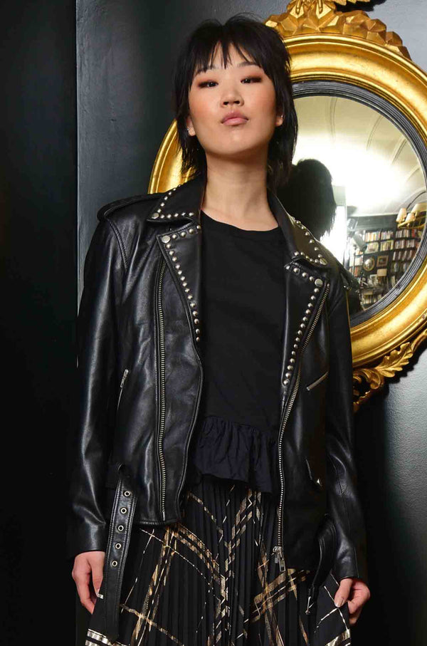 Cooper - Hide & Seek Star Studded Leather Jacket in Black - Zambezee