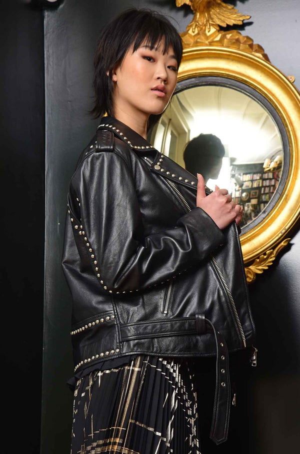 Cooper - Hide & Seek Star Studded Leather Jacket in Black - Zambezee