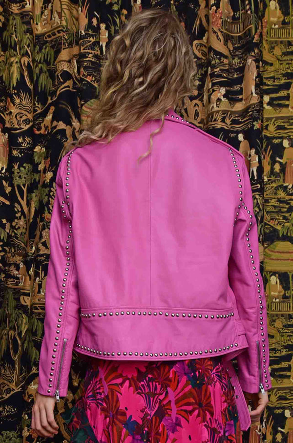 Cooper - Hide & Seek Star Studded Leather Jacket in Pink - Zambezee
