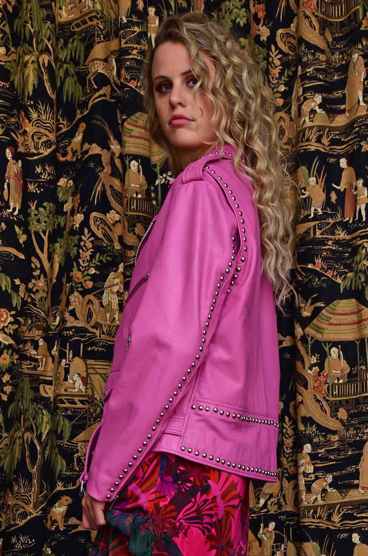 Cooper - Hide & Seek Star Studded Leather Jacket in Pink - Zambezee