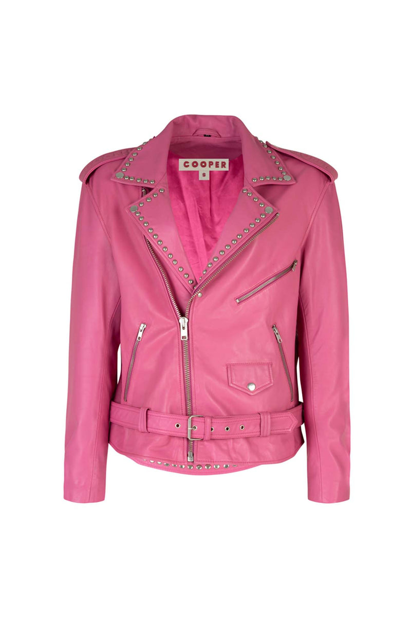 Cooper - Hide & Seek Star Studded Leather Jacket in Pink - Zambezee