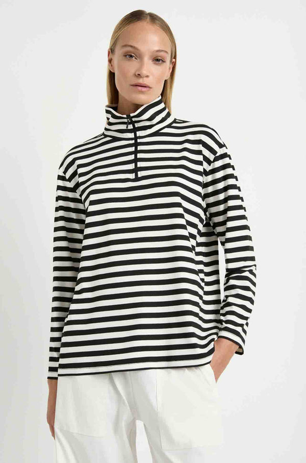 Mela Purdie - Half Zip Sweater in Bevel Stripe Knit - Zambezee