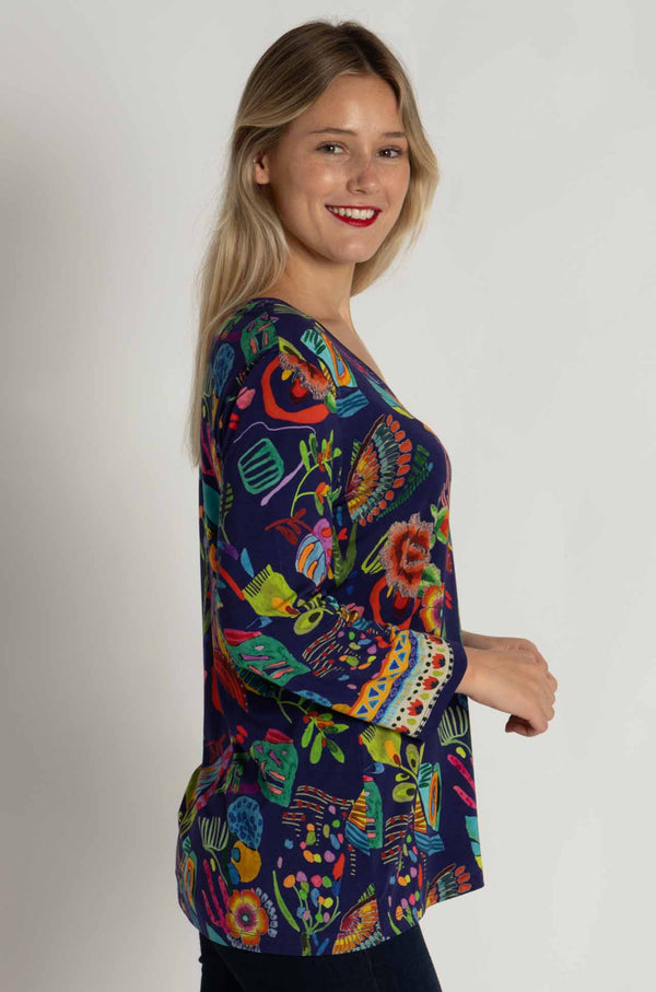 Johnny Was - The Janie Favorite 3/4 Sleeve V-Neck Tee in Farout Scarf ...