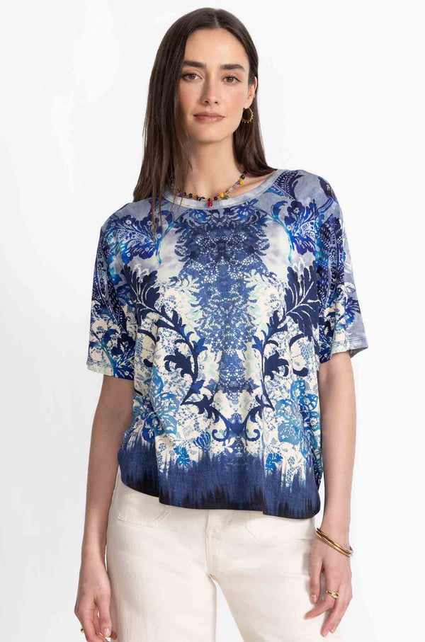 Johnny Was - The Janie Favorite Oversized Cropped Tee in Denim Lace ...
