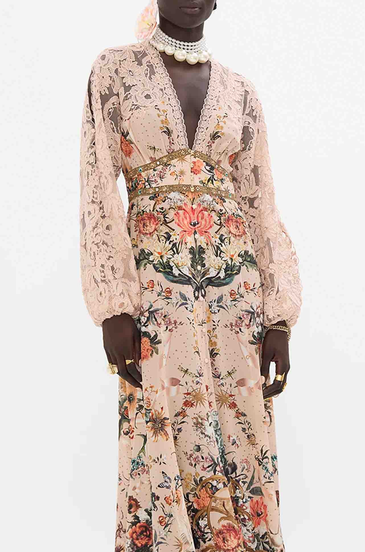 Camilla - Rose Garden Revolution Lace Sleeve Button Dress - Zambezee