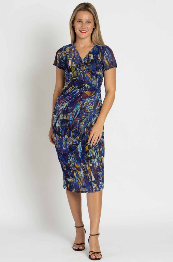 Paula Ryan - Side Gather Crossover Dress in Mosaic - Zambezee