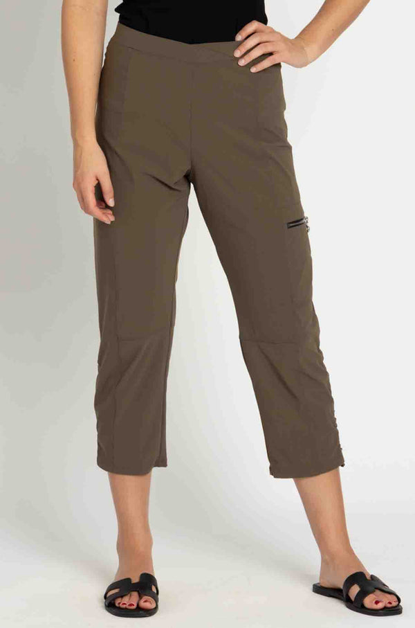 Paula Ryan - Slouch Waist Clam Digger Capri in Khaki - Zambezee