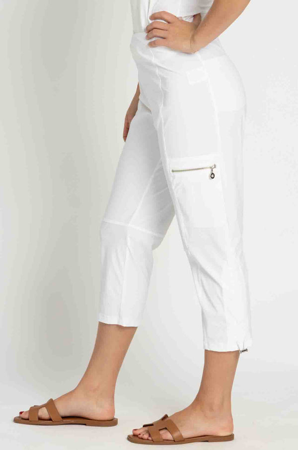 Paula Ryan - Slouch Waist Clam Digger Capri in White - Zambezee
