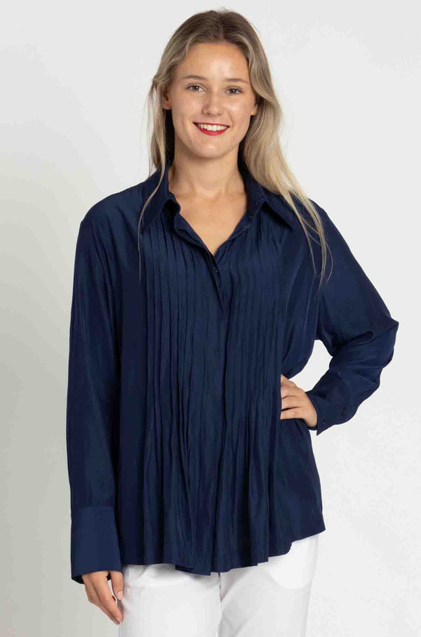 Mela Purdie - Straw Pleat Shirt in Denim - Zambezee