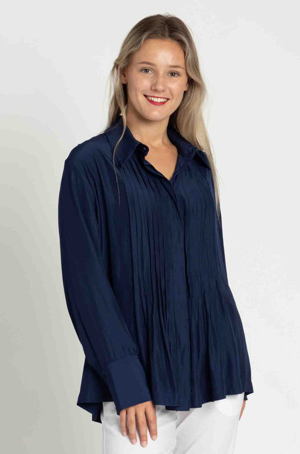 Mela Purdie - Straw Pleat Shirt in Denim - Zambezee