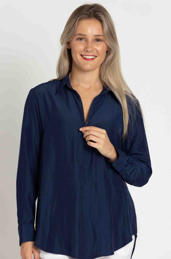 Mela Purdie - Zip Front Shirt in Mache in Denim - Zambezee