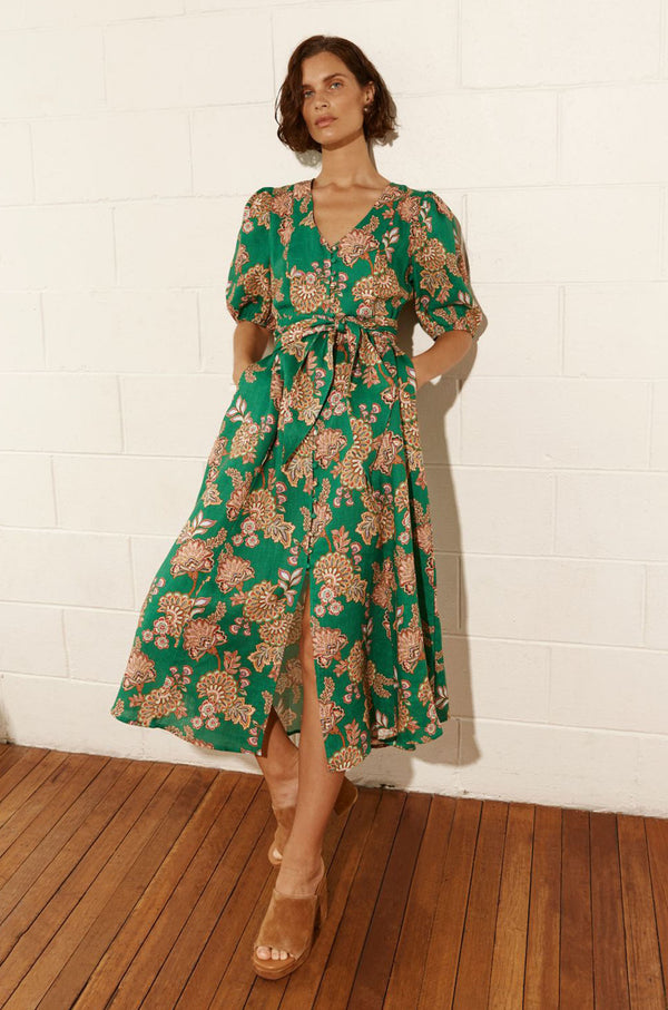 zoe kratzmann - ebb dress in kgari palm green - Zambezee