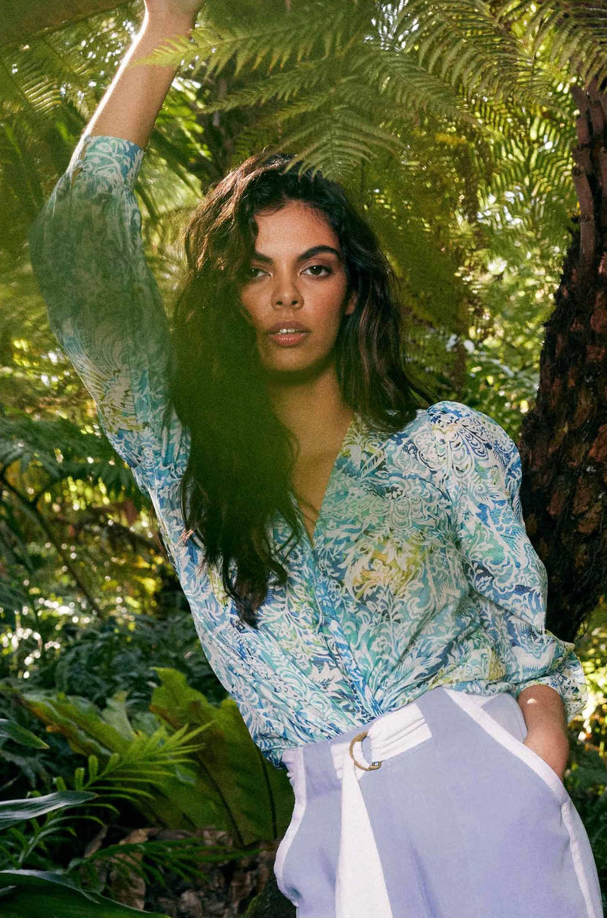 Once Was - Prosperity Cross Front Blouse in Azure Arcadia - Zambezee